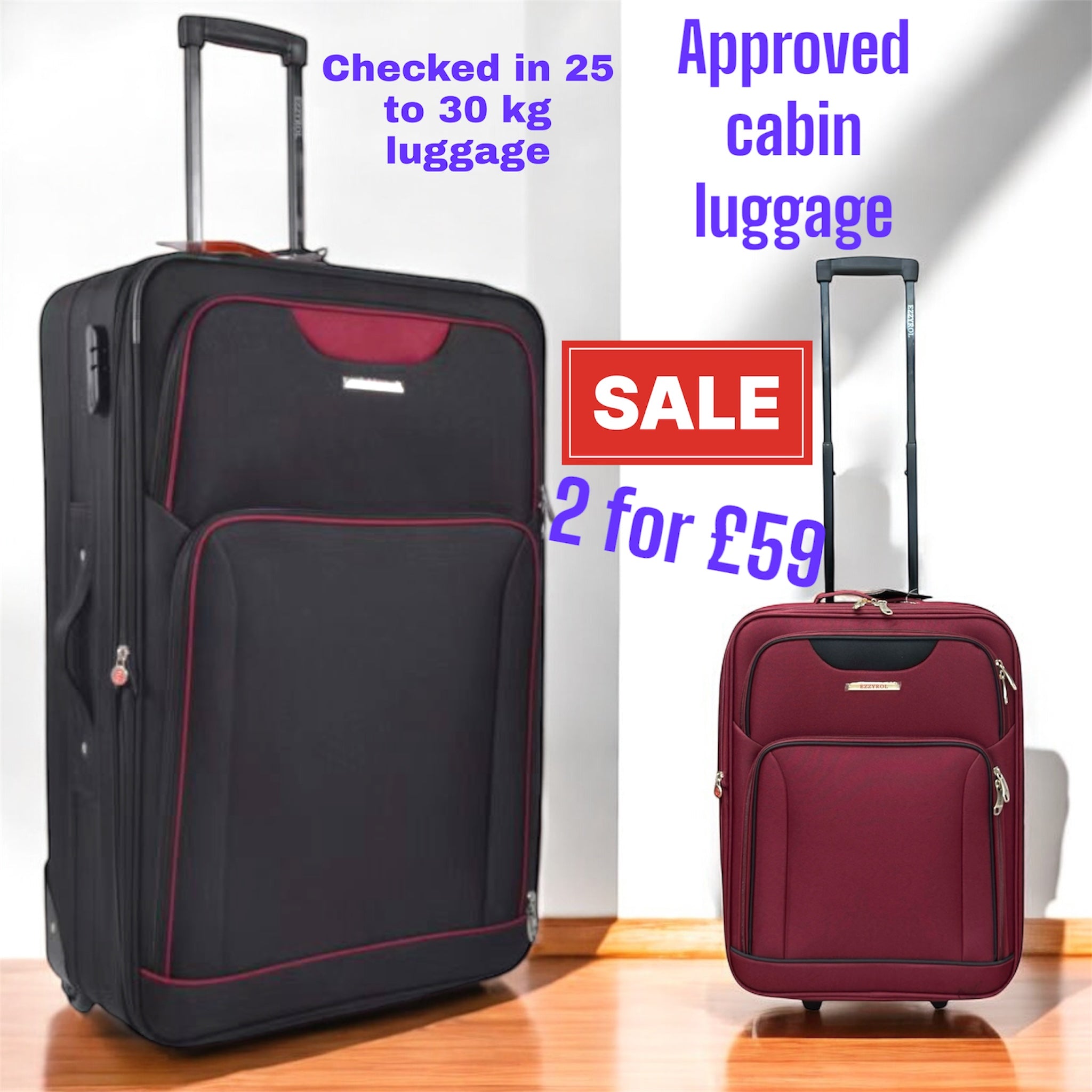 Set of 2 luggage one checked in for 20 to 30 kg one approved carry one